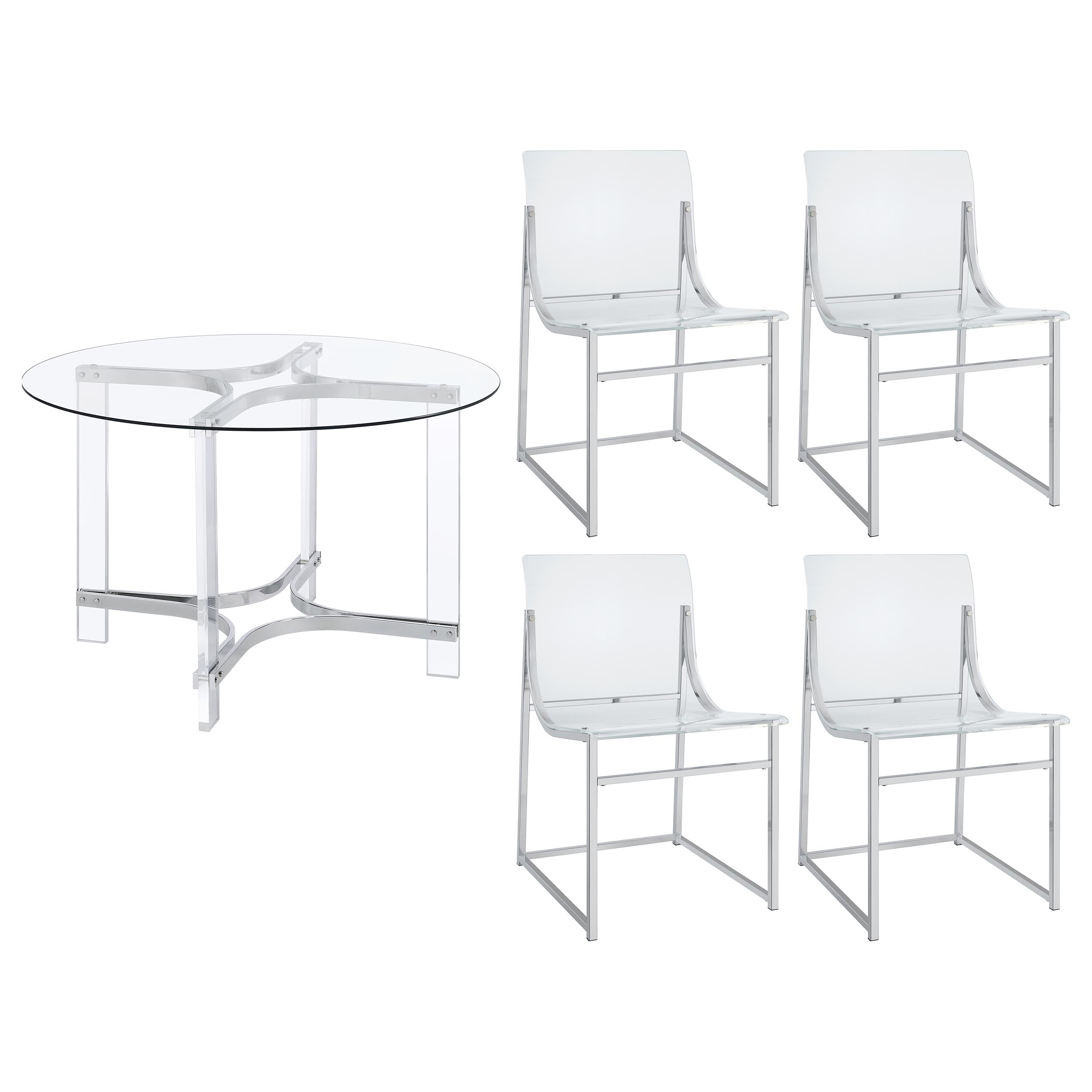 Keeling 5-piece Round Glass Top Acrylic Dining Set Chrome | FredCo