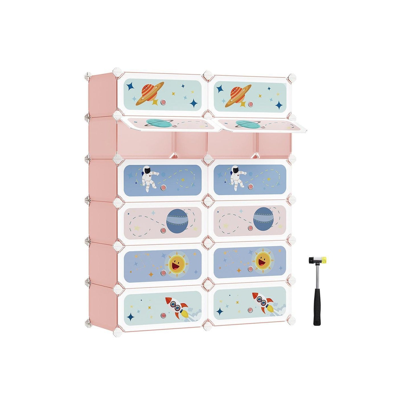 12-Slot Stackable Kids' Shoe Rack with Doors Jelly Pink | FredCo