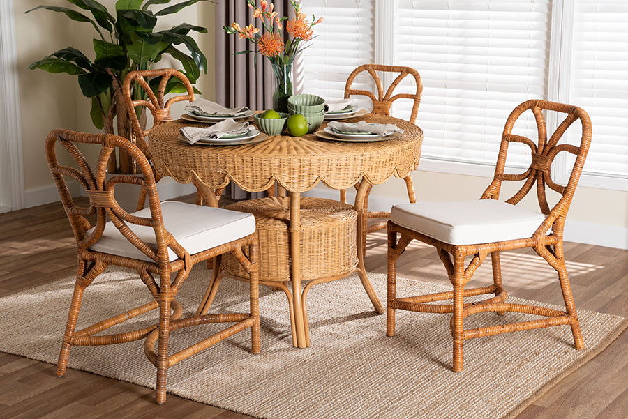 Bali & Pari Trenton 5-Piece Rattan Dining Set – Round Wicker Table with ...