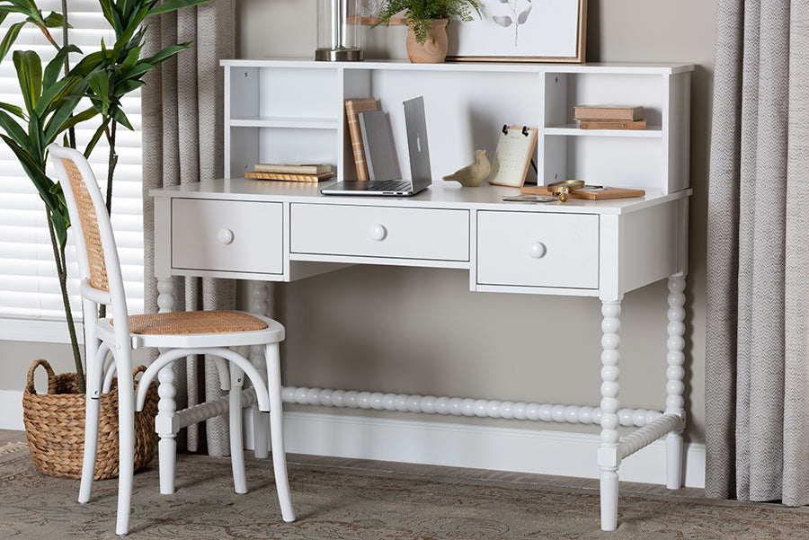 Baxton Studio Archwood Writing Desk with Hutch - 3-Drawer Wood Desk ...