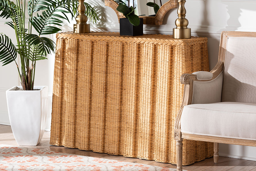 bali & pari Andrea Natural Rattan Console Table - Handwoven Wicker ...