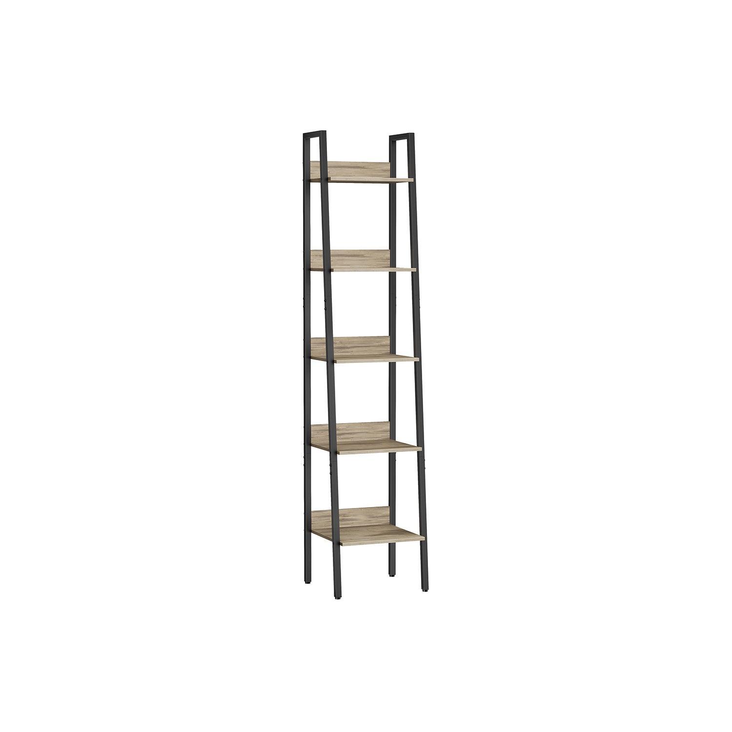 5-Tier Narrow Book Shelf Camel Brown and Black