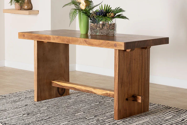 bali & pari Biyu Suar Wood Dining Table - Handcrafted Rectangular Solid Wood Table with Live ...