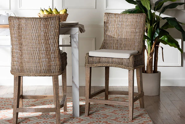 bali & pari Derris Natural Rattan Counter Stool with Cushion - Tall ...