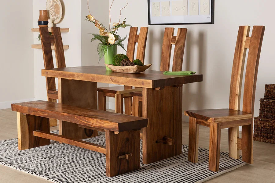 bali & pari Lin Suar Wood 6-Piece Dining Set - Handcrafted Rectangular ...