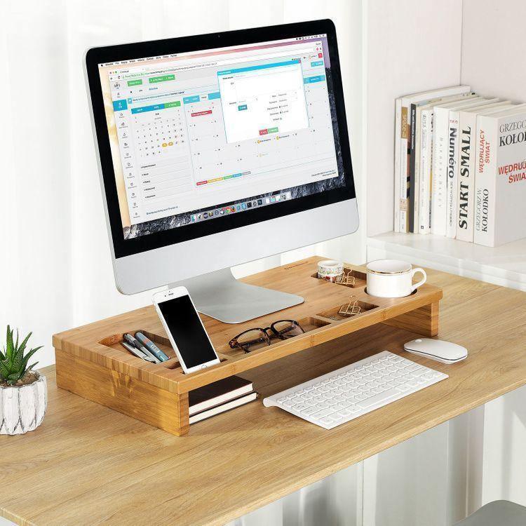 Bamboo Monitor Stand Organizer