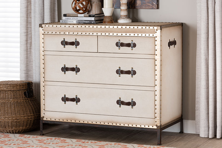 Baxton Studio Benton Vintage White Canvas 4-Drawer Storage Cabinet | FredCo