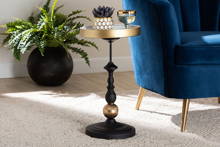 Baxton Studio Javion Modern Glam Round Accent Side Table - Black & Gol