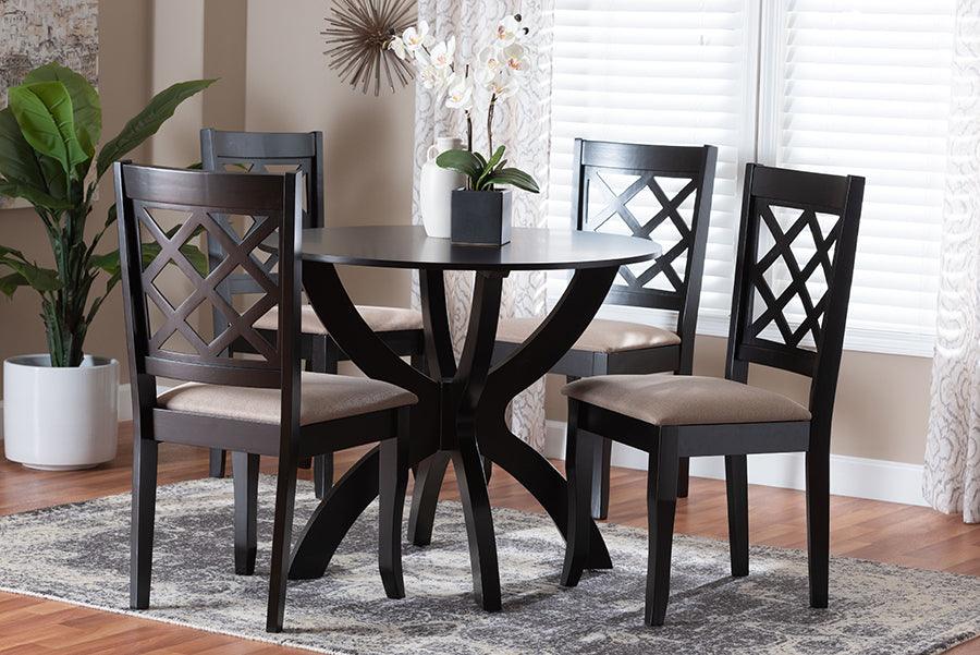 Baxton Studio Savina Modern Sand Fabric and Dark Brown Wood 5-Piece Di