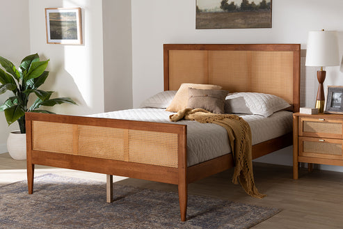 Baxton Studio Walthard Mid-Century Light Walnut Queen Platform Bed with ...