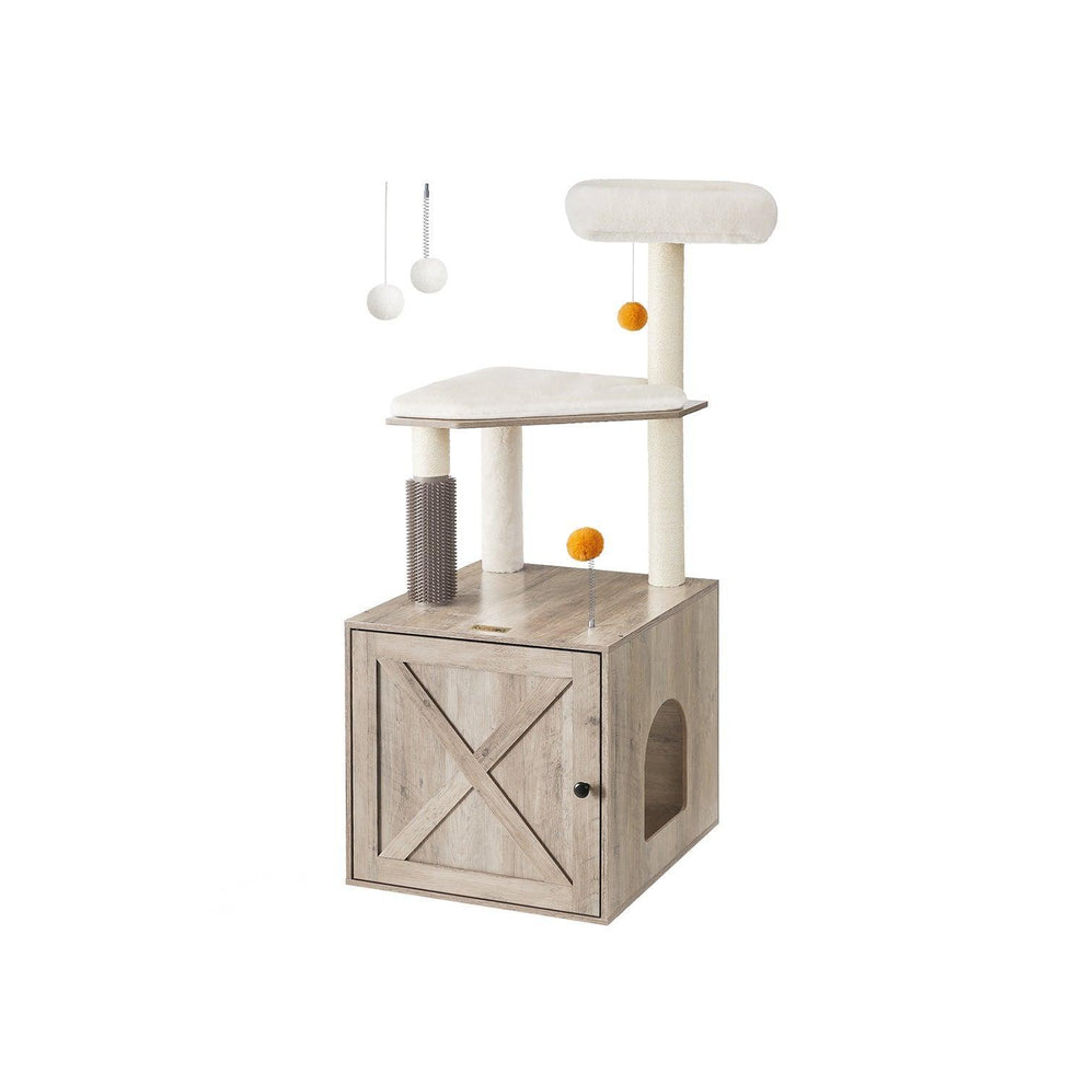 Cat Tree with Litter Box Enclosure Greige