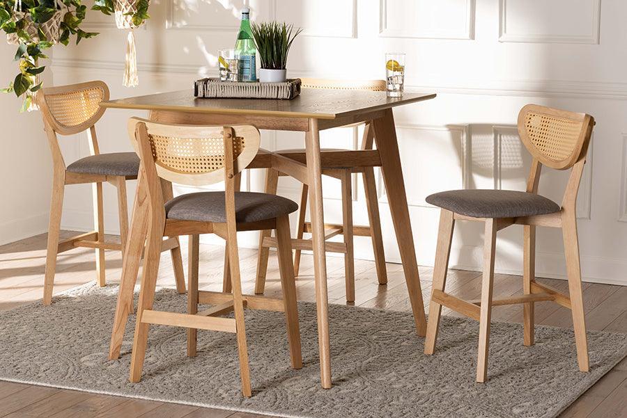 Dannell Mid-Century Modern Grey Fabric and Natural Oak Finished Wood 5