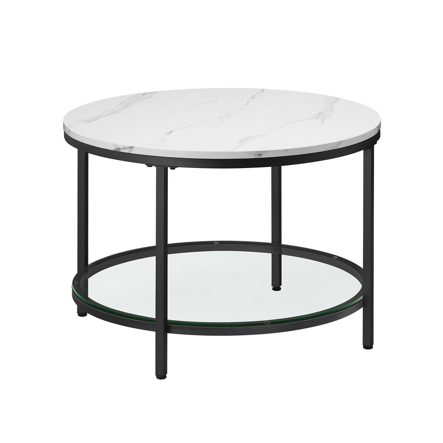 Faux Marble Round Coffee Table Marble White and Ink Black | FredCo