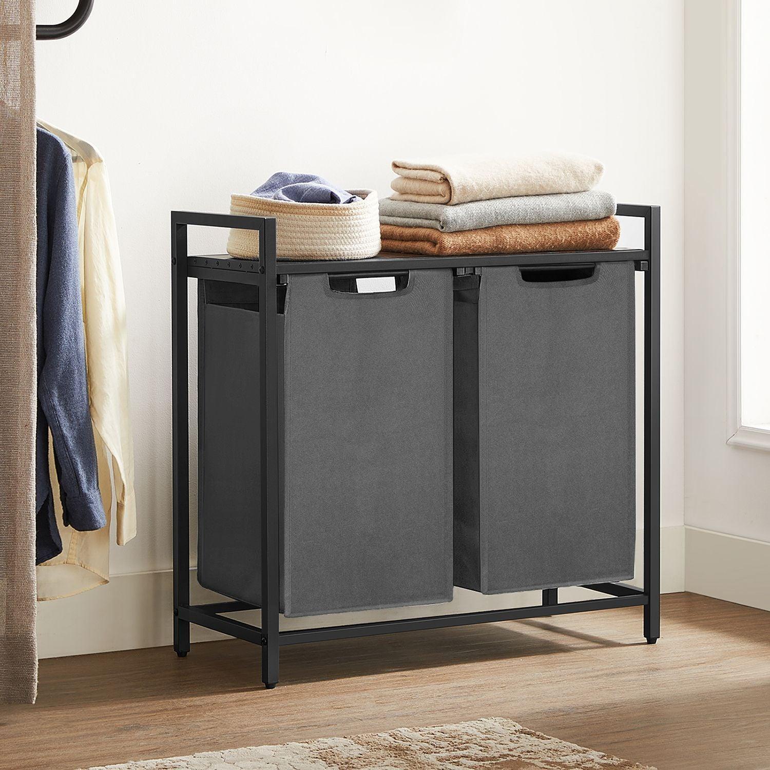 2-Compartment Laundry Basket, Brown and Gray