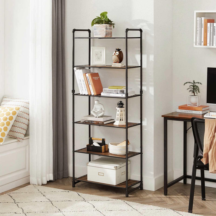 6-Tier Storage Rack Rustic Brown and Black | FredCo
