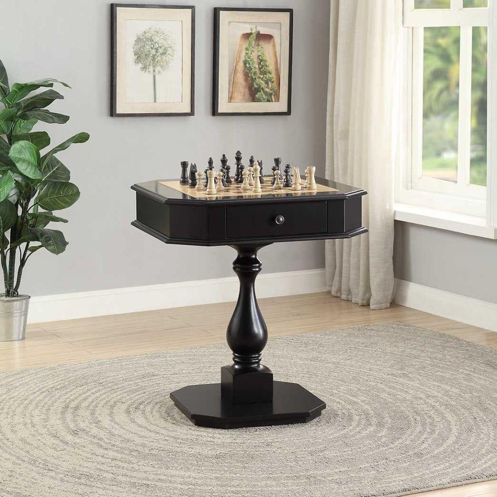 Acme Bishop Black Finish Reversible Chess Checker Game Table w/Game Tr