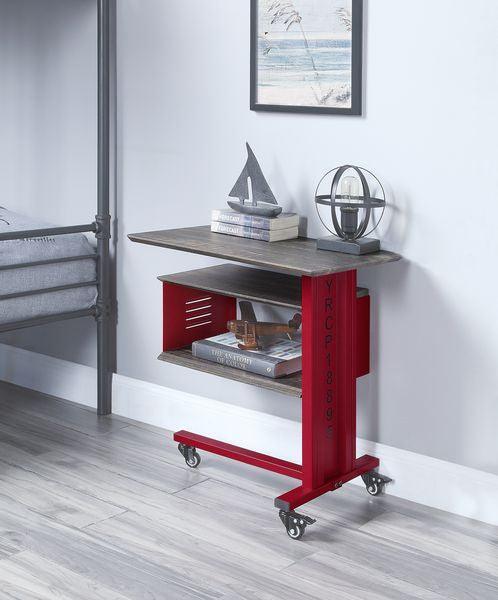 ACME Cargo Accent Table w/Wall Shelf, Red | FredCo