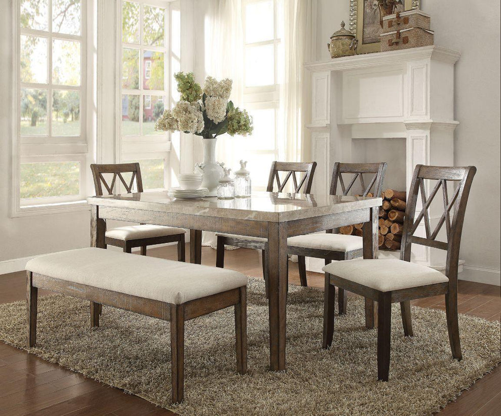 ACME Claudia Dining Table, Marble & Salvage Brown | FredCo