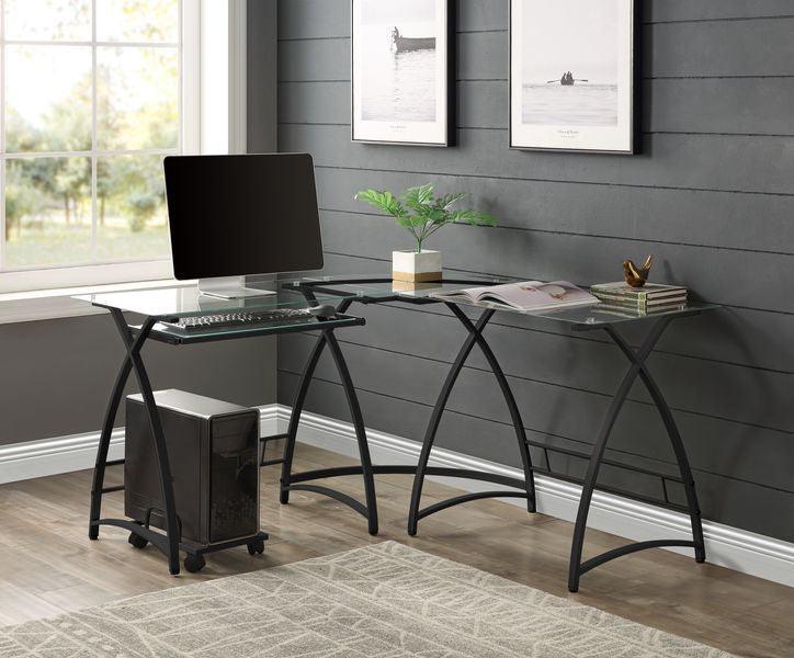 ACME Dazenus Computer Desk, Clear Glass & Black Finish | FredCo