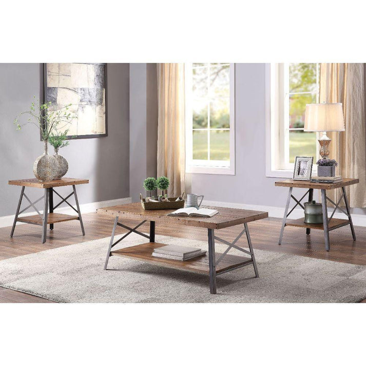 ACME Ikram Coffee Table, Weathered Oak & Sandy Black
