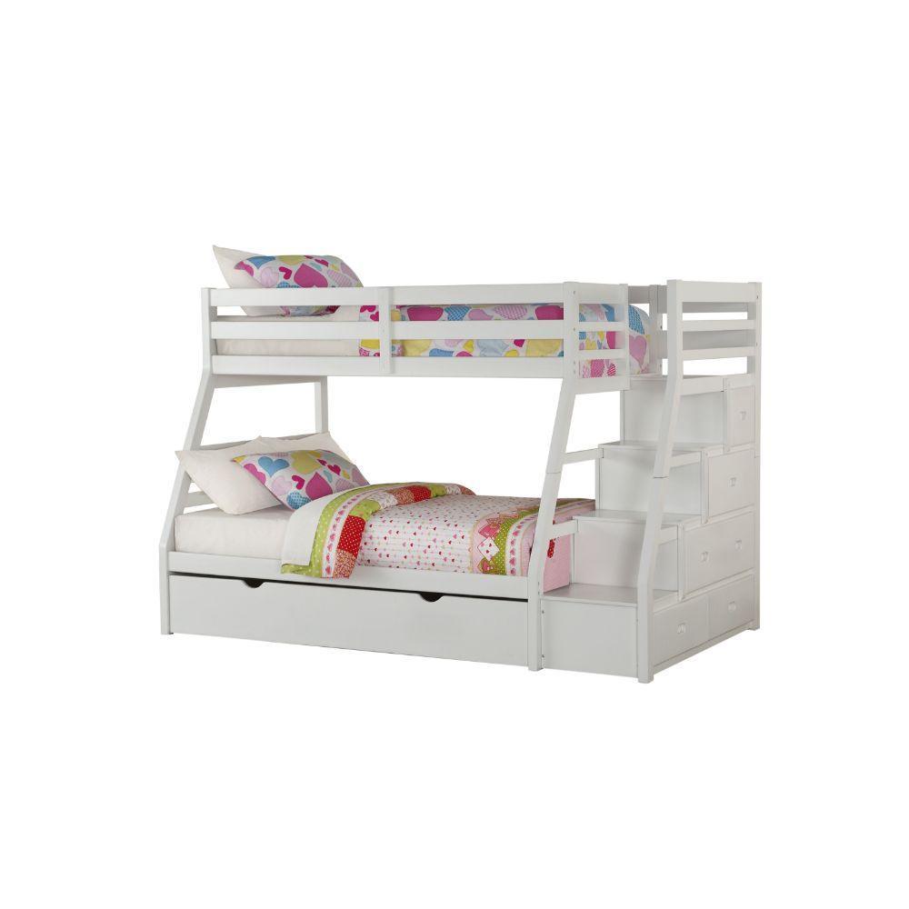 ACME Jason Twin/Full Bunk Bed w/Storage Ladder & Trundle, White 37105 ...