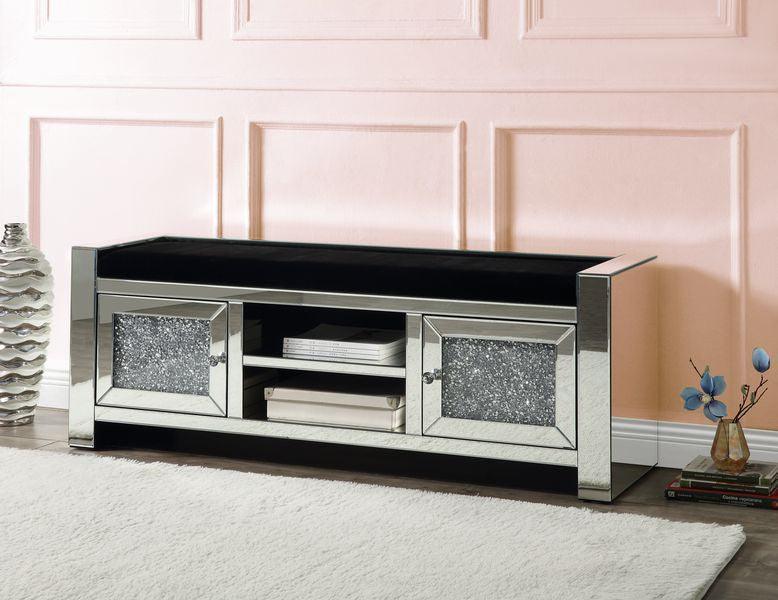 ACME Noralie Bench w/Storage, Mirrored w/Faux Diamonds | FredCo