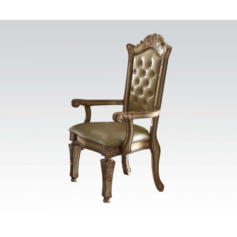 ACME Vendome Arm Chair (Set-2), Bone PU & Gold Patina | FredCo