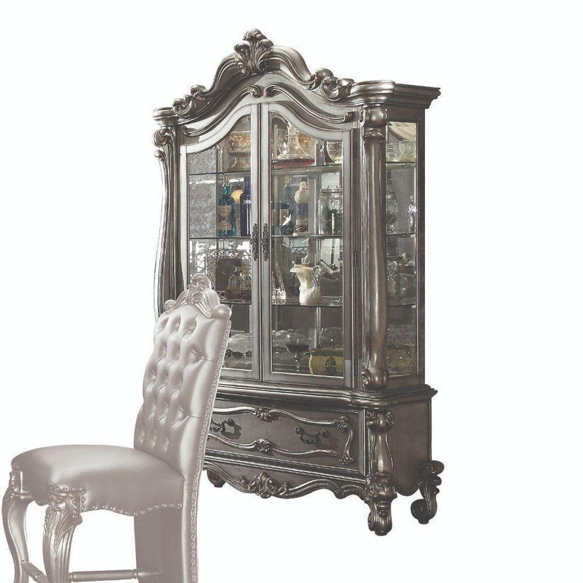 ACME Versailles Curio Cabinet, Antique Platinum 66838