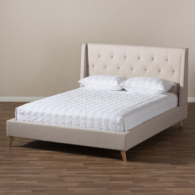 Adelaide Retro Modern Light Beige Fabric Upholstered Queen Size ...