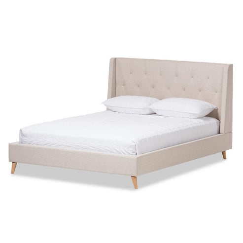 Adelaide Retro Modern Light Beige Fabric Upholstered Queen Size ...