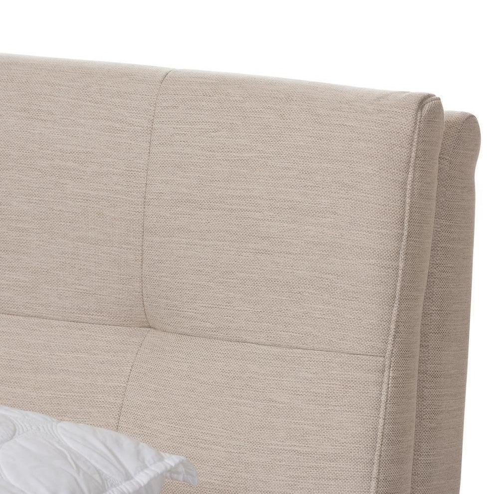 Adelia Mid-Century Light Beige Whitewash Queen Size Platform Bed | FredCo