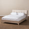 Adelia Mid-Century Light Beige Whitewash Queen Size Platform Bed | FredCo