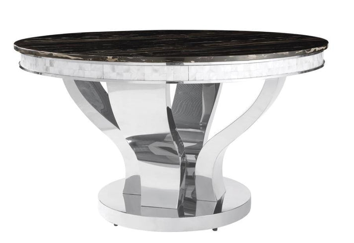 Anchorage Round Dining Table Chrome and Black 107891 Coaster | FredCo
