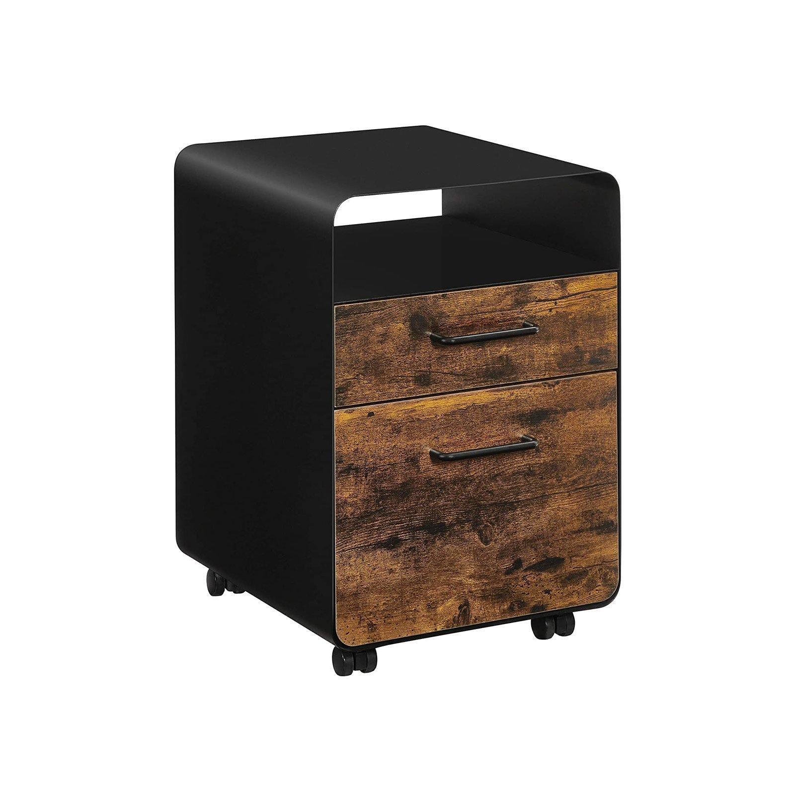 Black & Rustic Brown File Cabinet with 2 Drawers