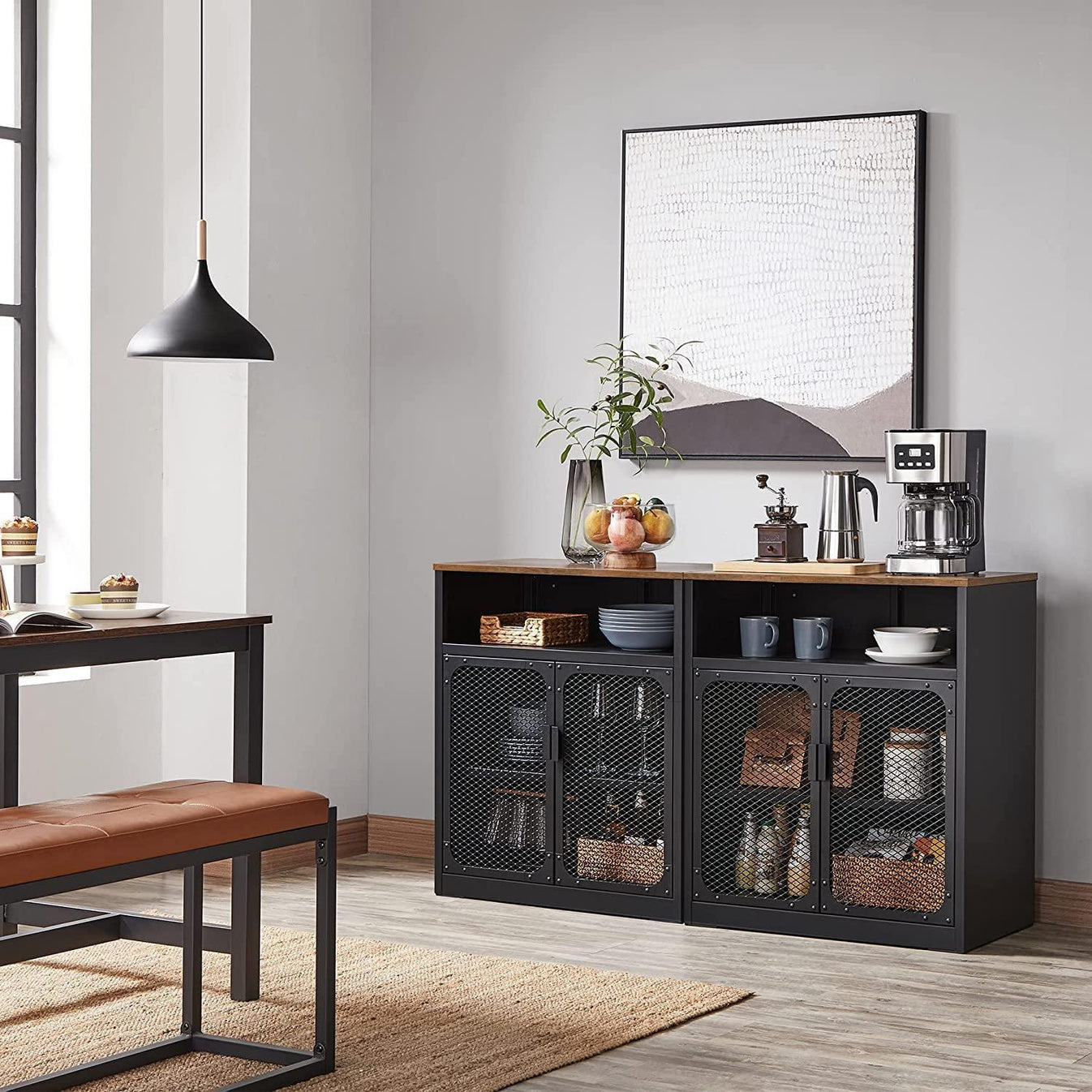 Black Metal Sideboard with Adjustable Shelf and Grill Door