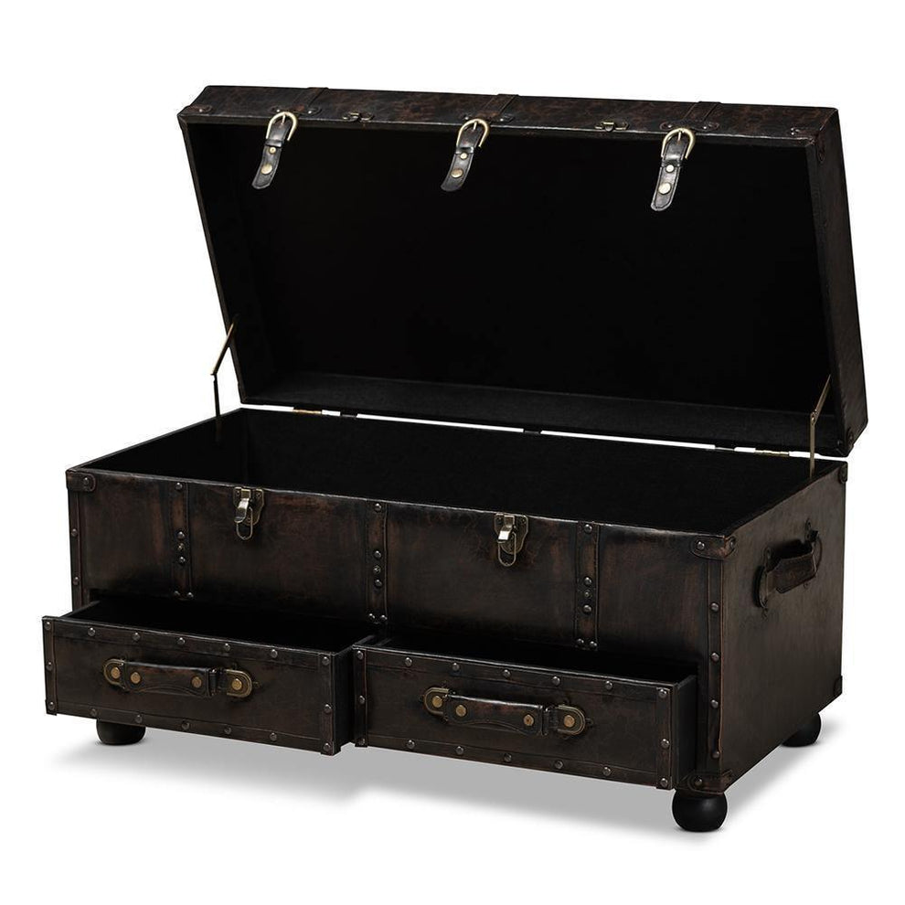 Callum Modern Transitional Distressed Dark Brown Faux Leather ...