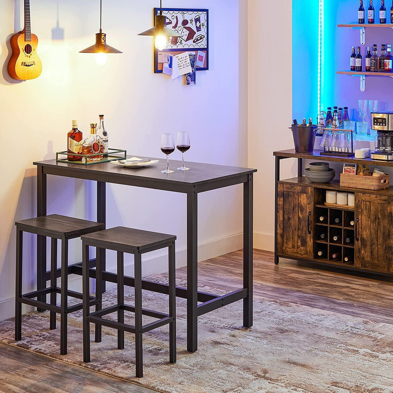 Charcoal Gray Bar Table with 2 Bar Stools | FredCo