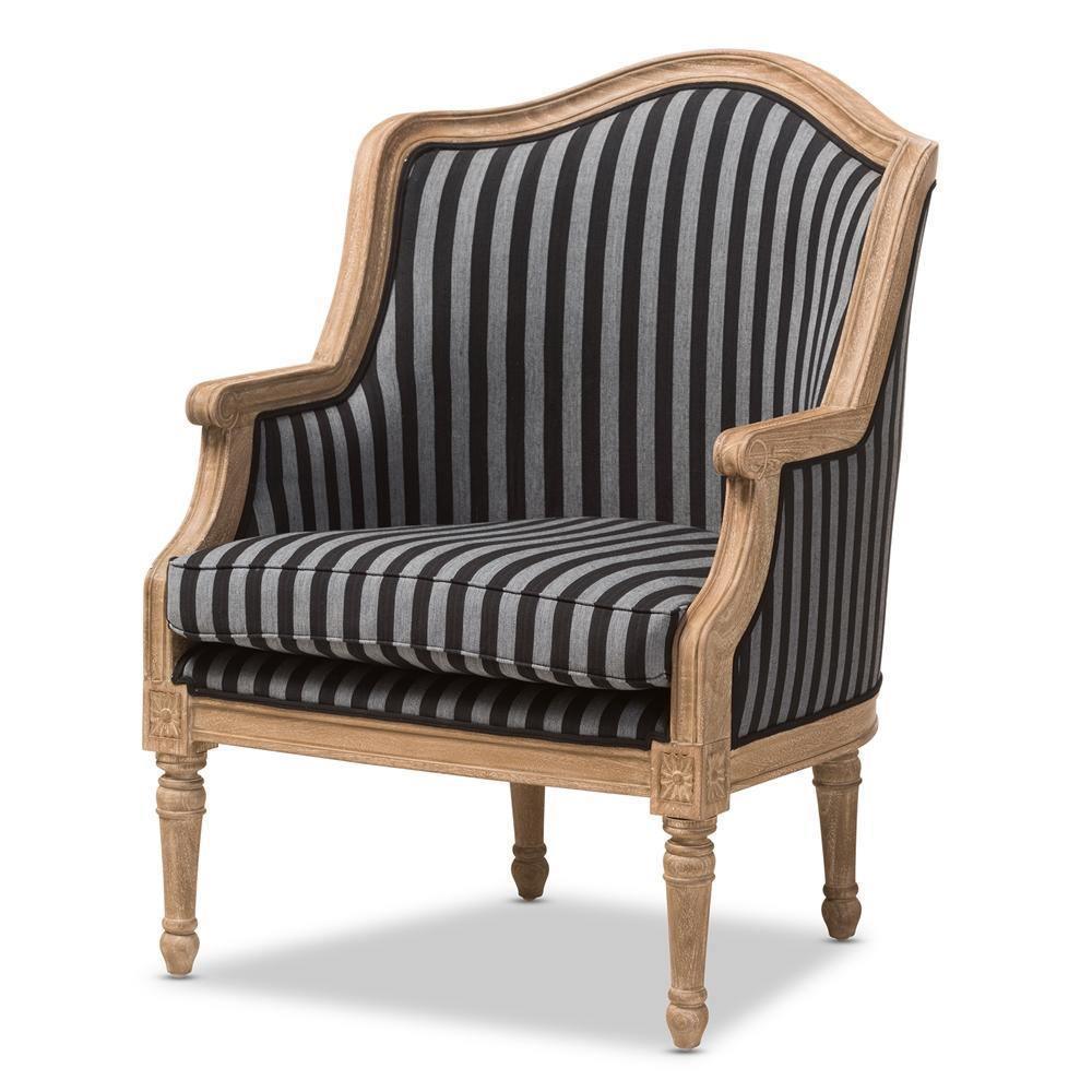 Charlemagne Traditional French Black and Grey Striped Accent Chair | FredCo