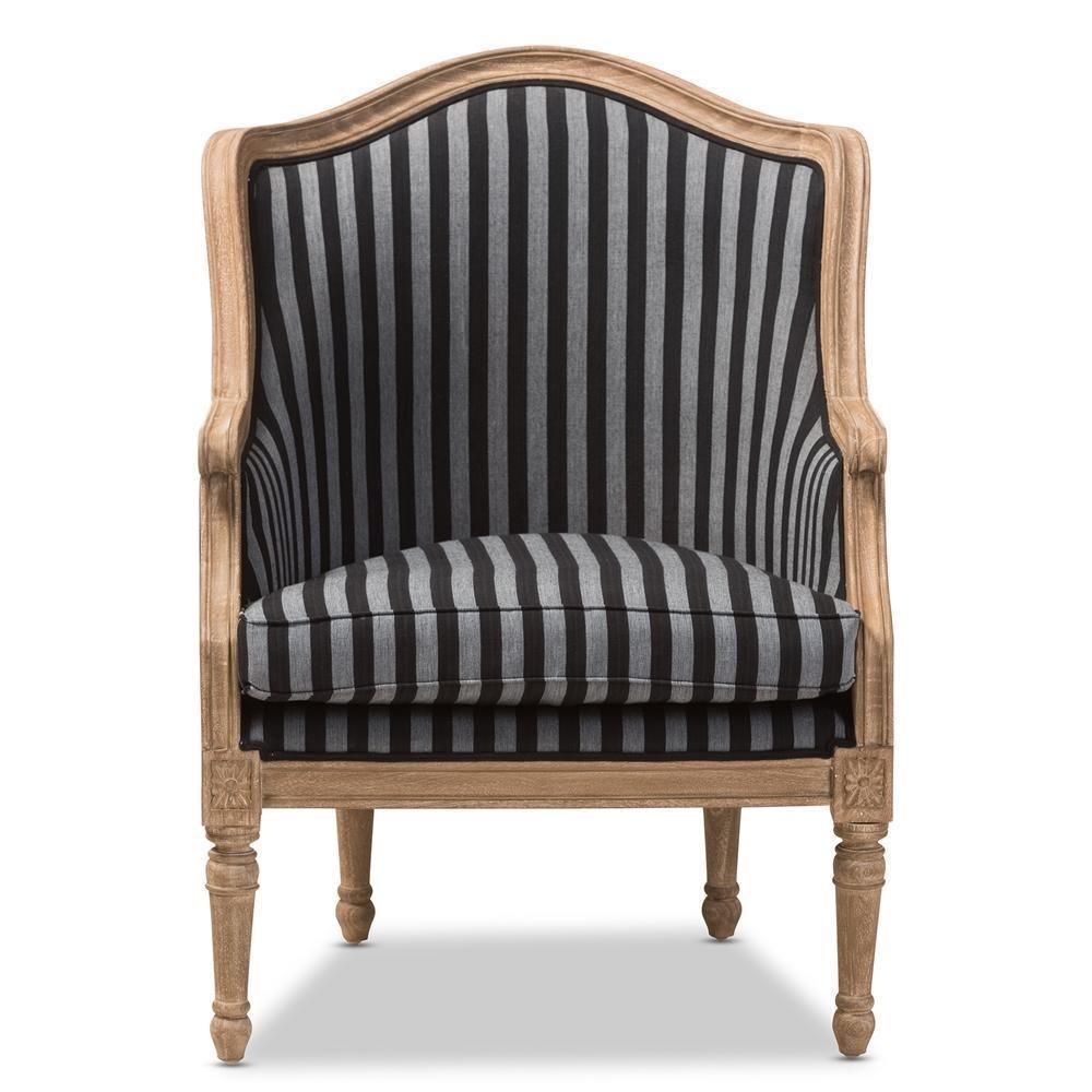 Charlemagne Traditional French Black and Grey Striped Accent Chair | FredCo