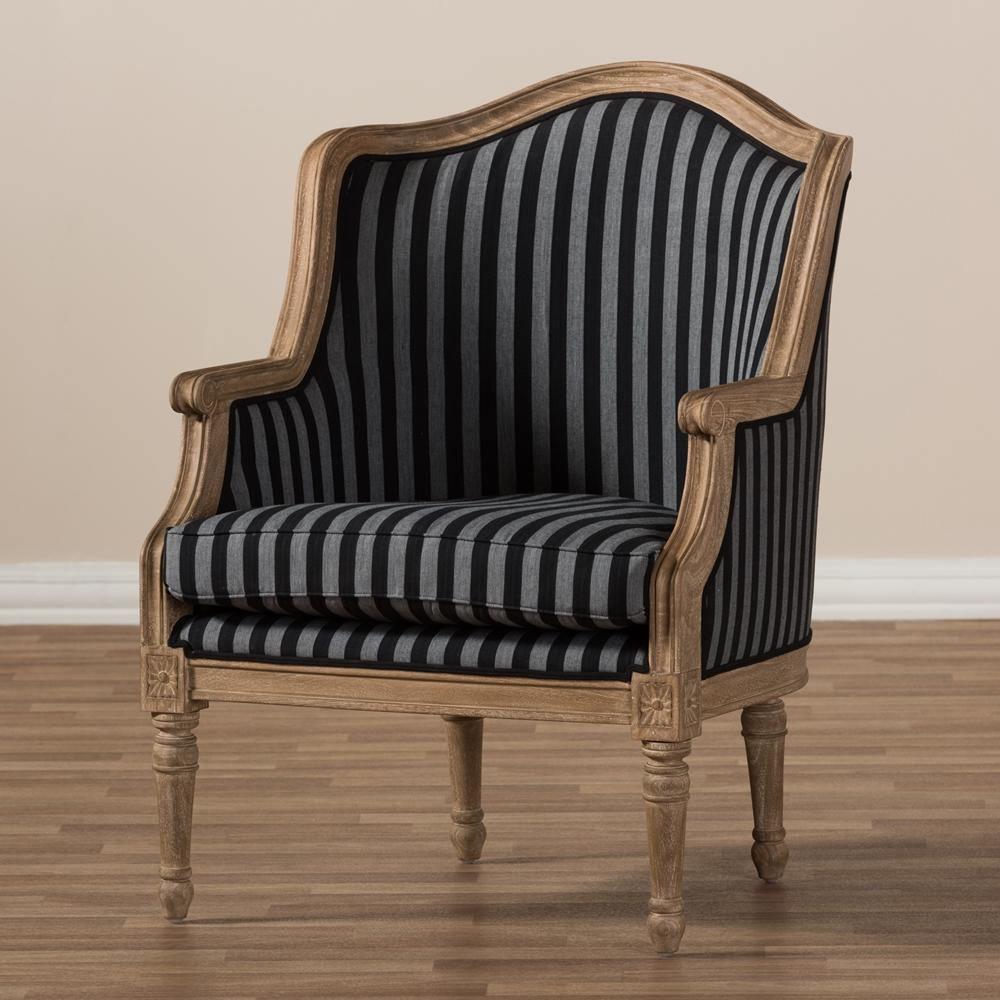 Charlemagne Traditional French Black and Grey Striped Accent Chair | FredCo