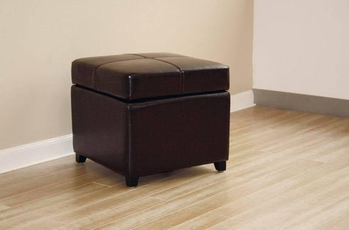 Dark Brown Full Leather Storage Cube Ottoman | FredCo