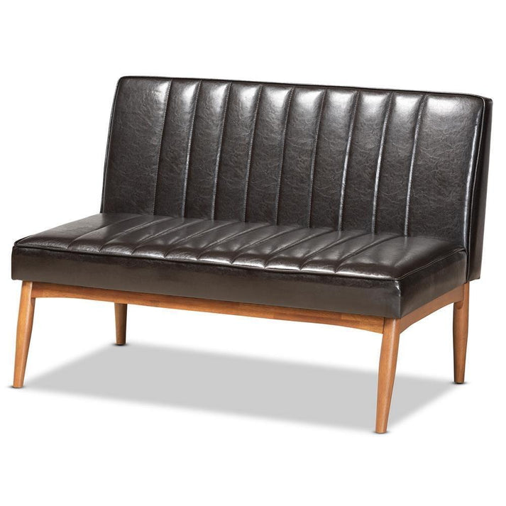 Daymond Mid-Century Modern Dark Brown Faux Leather Upholstered and ...