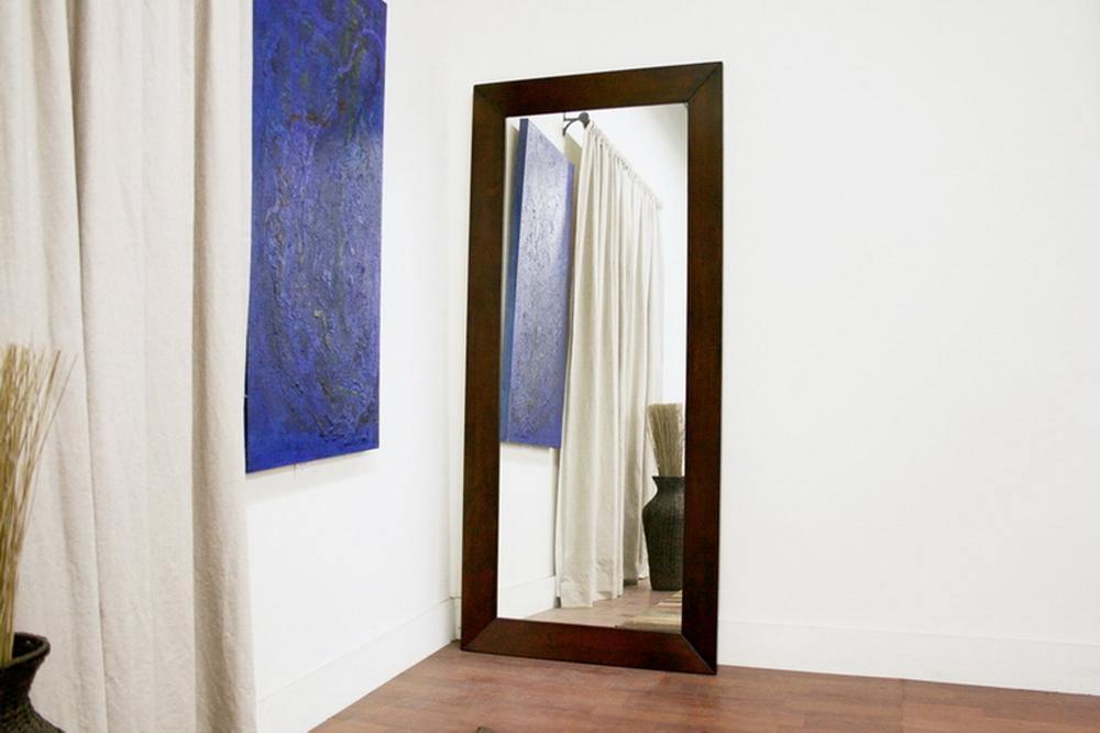 Doniea Dark Brown Wood Frame Modern Mirror - Rectangle | FredCo