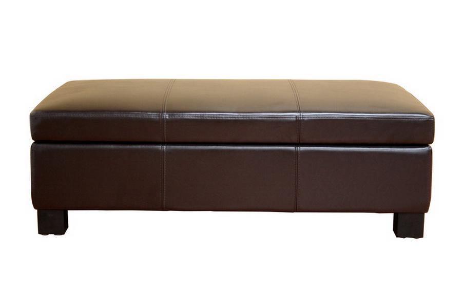 Gallo Dark Brown Leather Storage Ottoman | FredCo