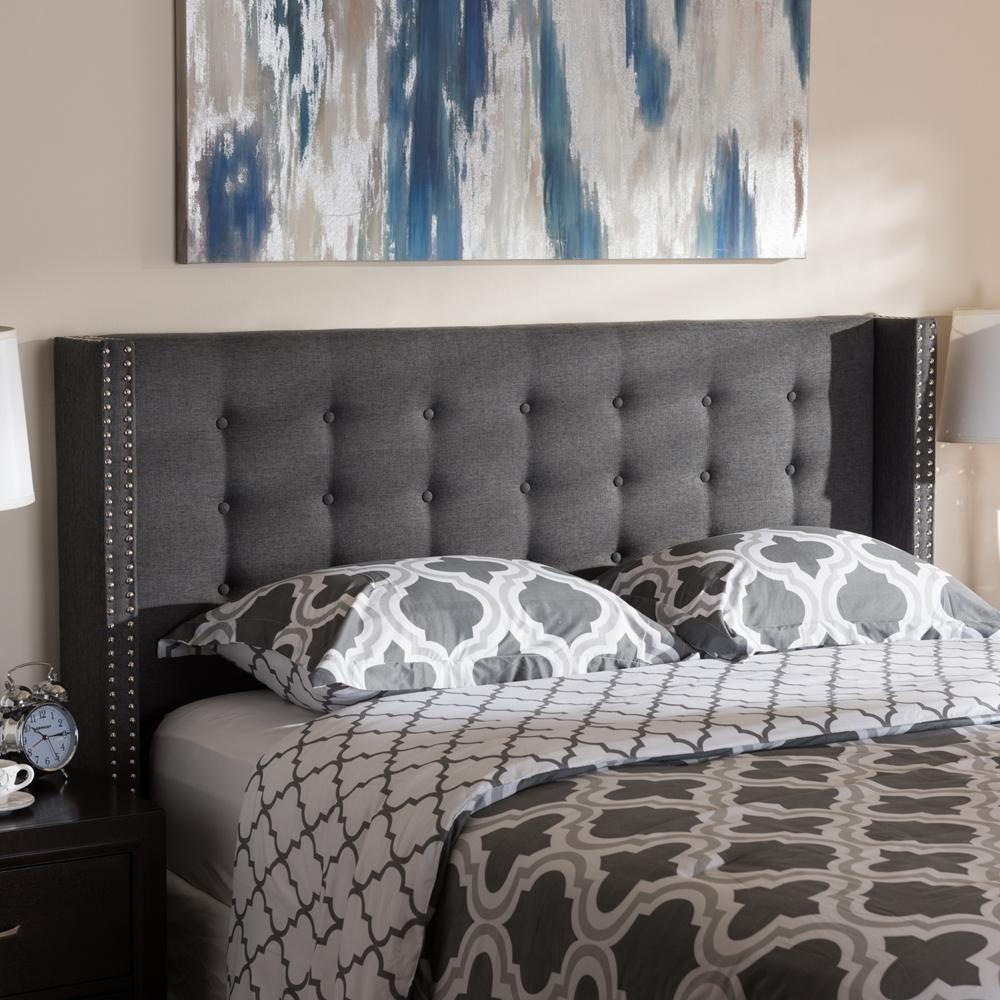 Ginaro Modern And Contemporary Dark Grey Fabric Button-Tufted Nail hea