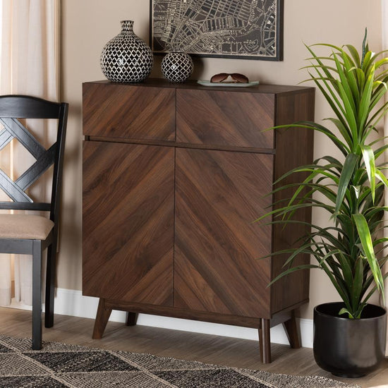 Hartman Mid-Century Modern Walnut Brown Finished Wood Shoe Cabinet