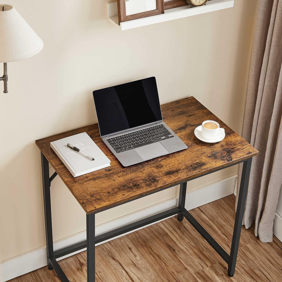 Industrial Browmn Slim Computer Desk for Small Space | FredCo