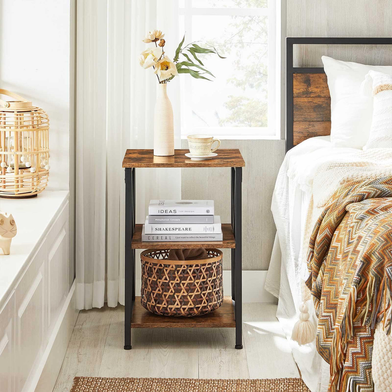 Industrial Brown 3-Layer Metal Frame Side Table