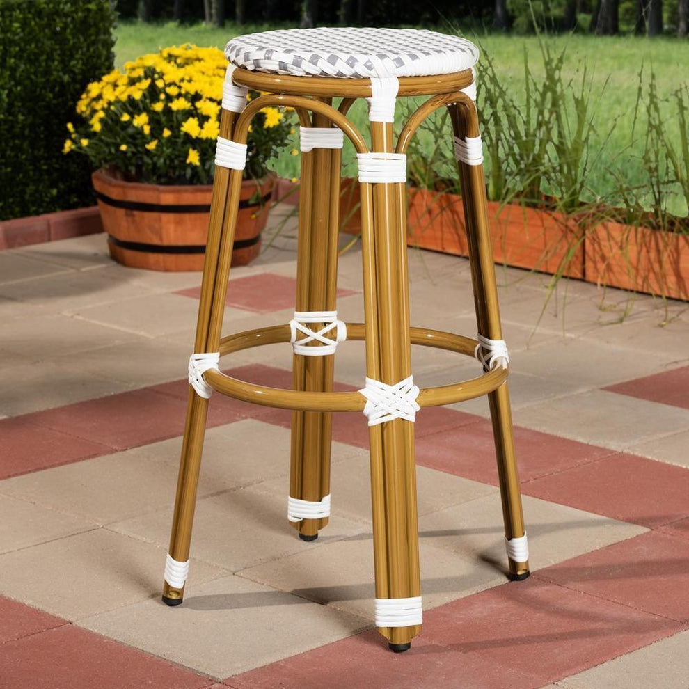 Joelle Classic French Indoor and Outdoor Grey and White Bamboo Style ...