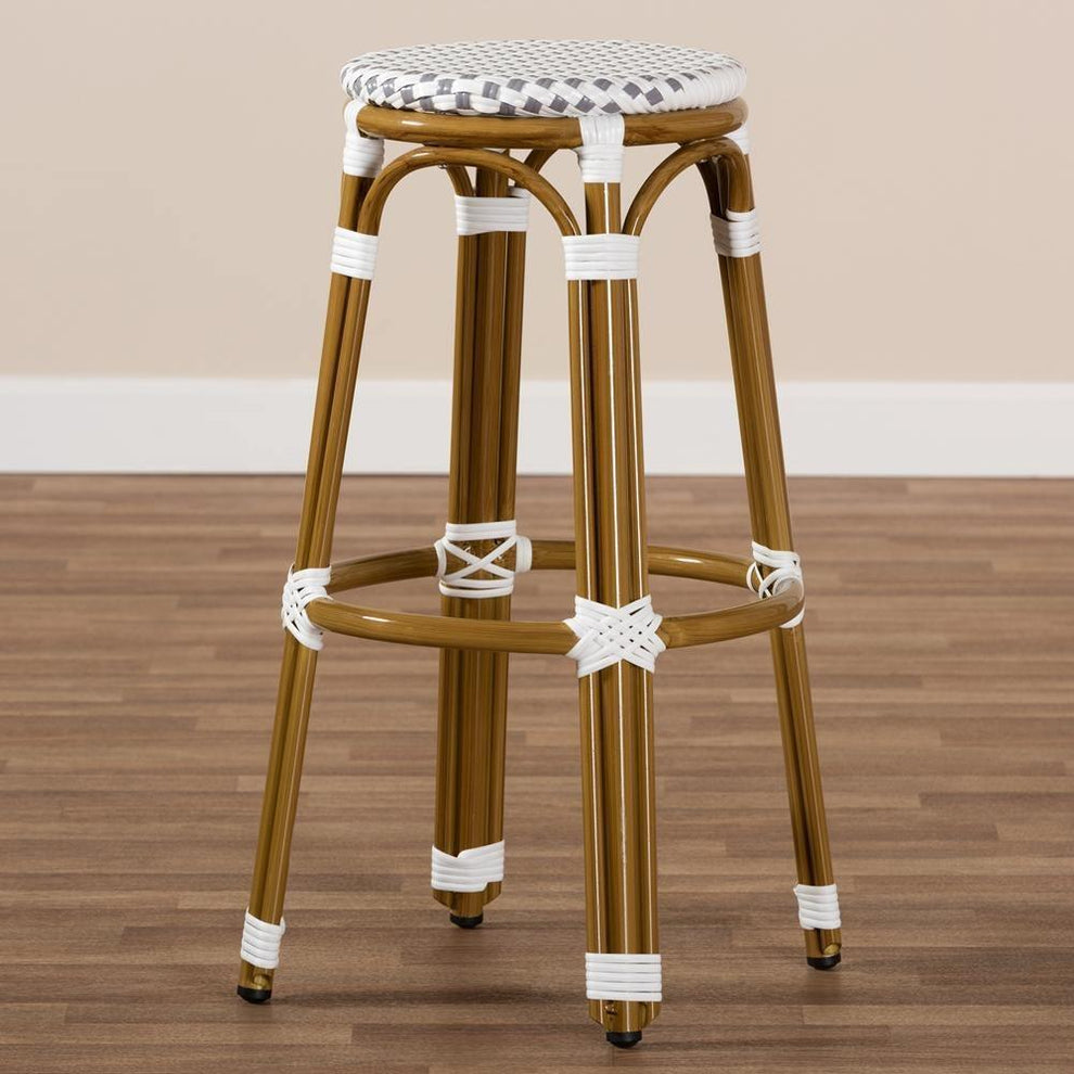 Joelle Classic French Indoor and Outdoor Grey and White Bamboo Style ...
